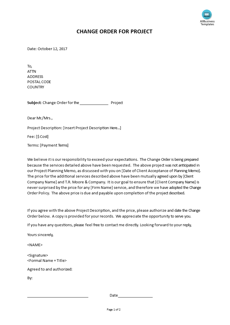 Change Order For Project Templates At Allbusinesstemplates