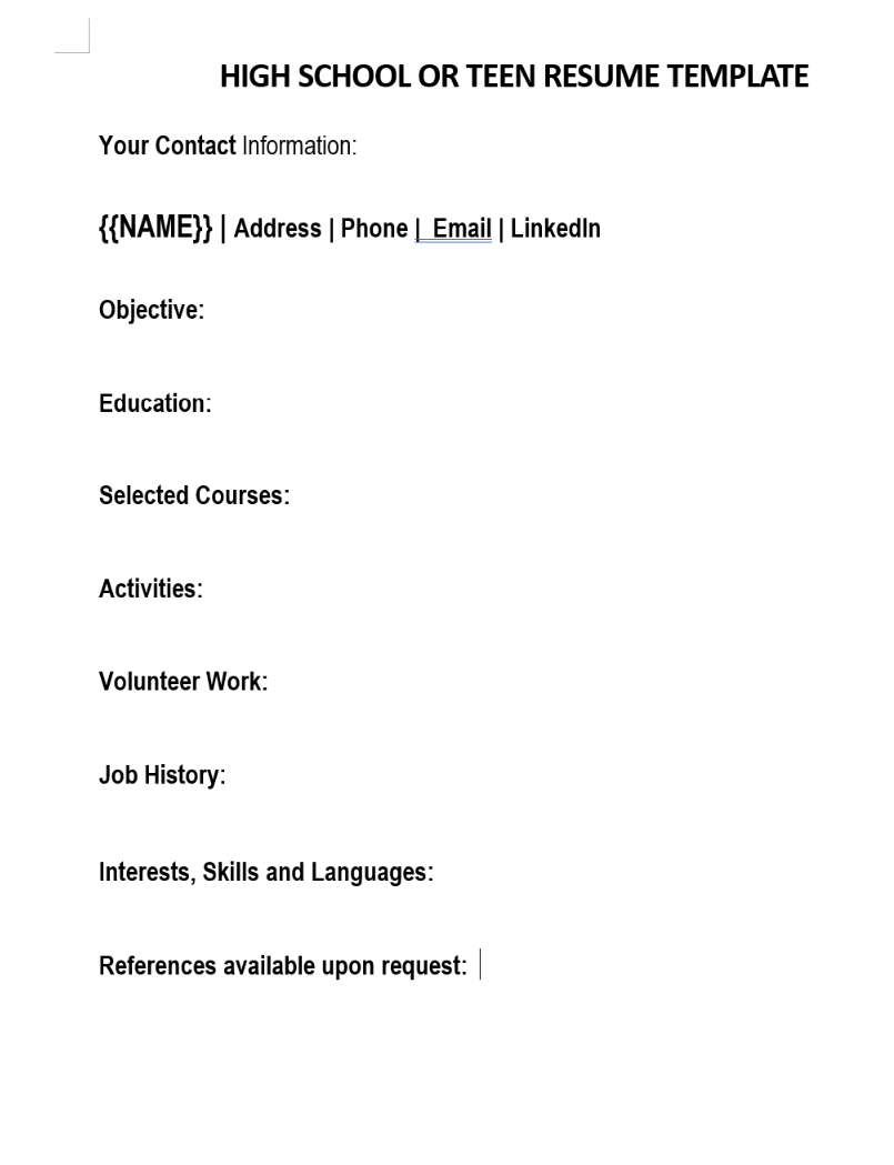 Teenage Job Resume | Templates at allbusinesstemplates.com