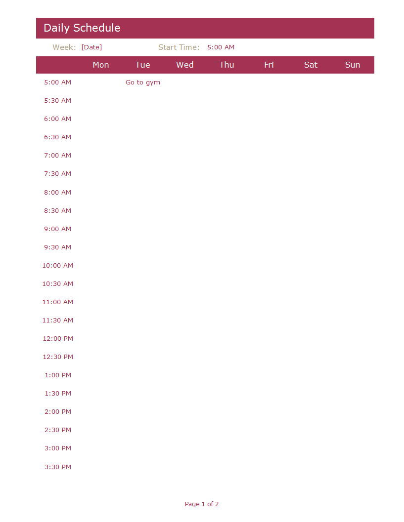 Daily Planner Excel Sheet Templates At Allbusinesstemplates