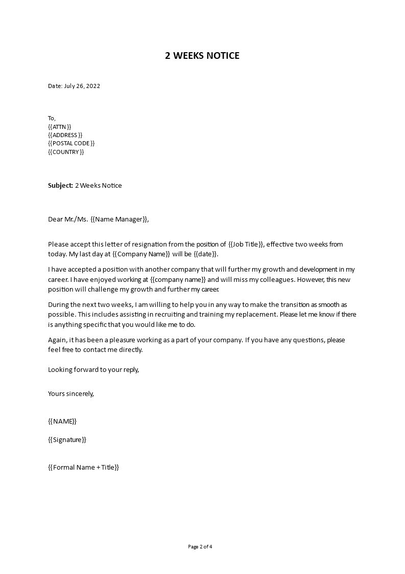 Two Weeks Notice | Templates at allbusinesstemplates.com