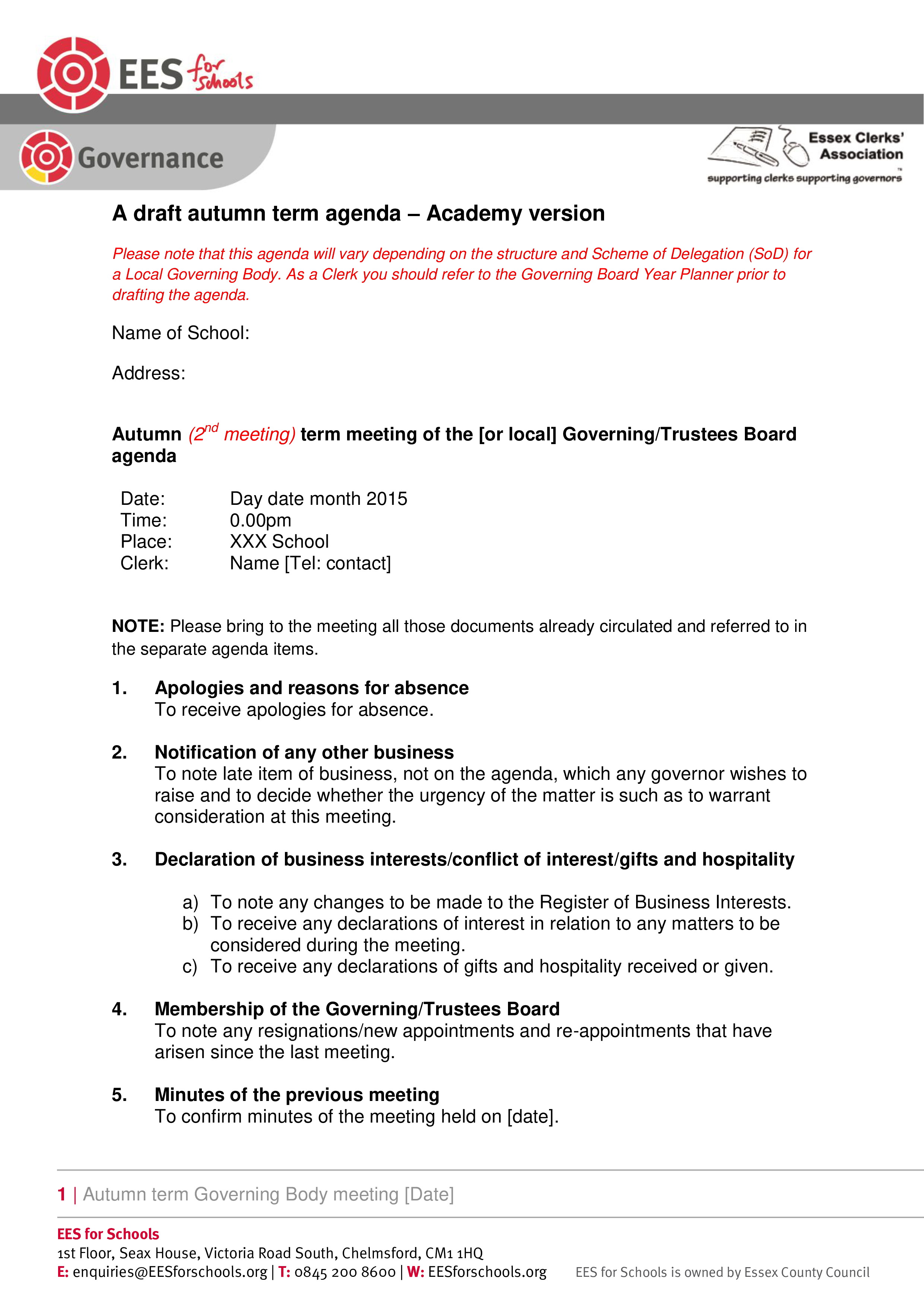 Agenda Template School Template Business Format