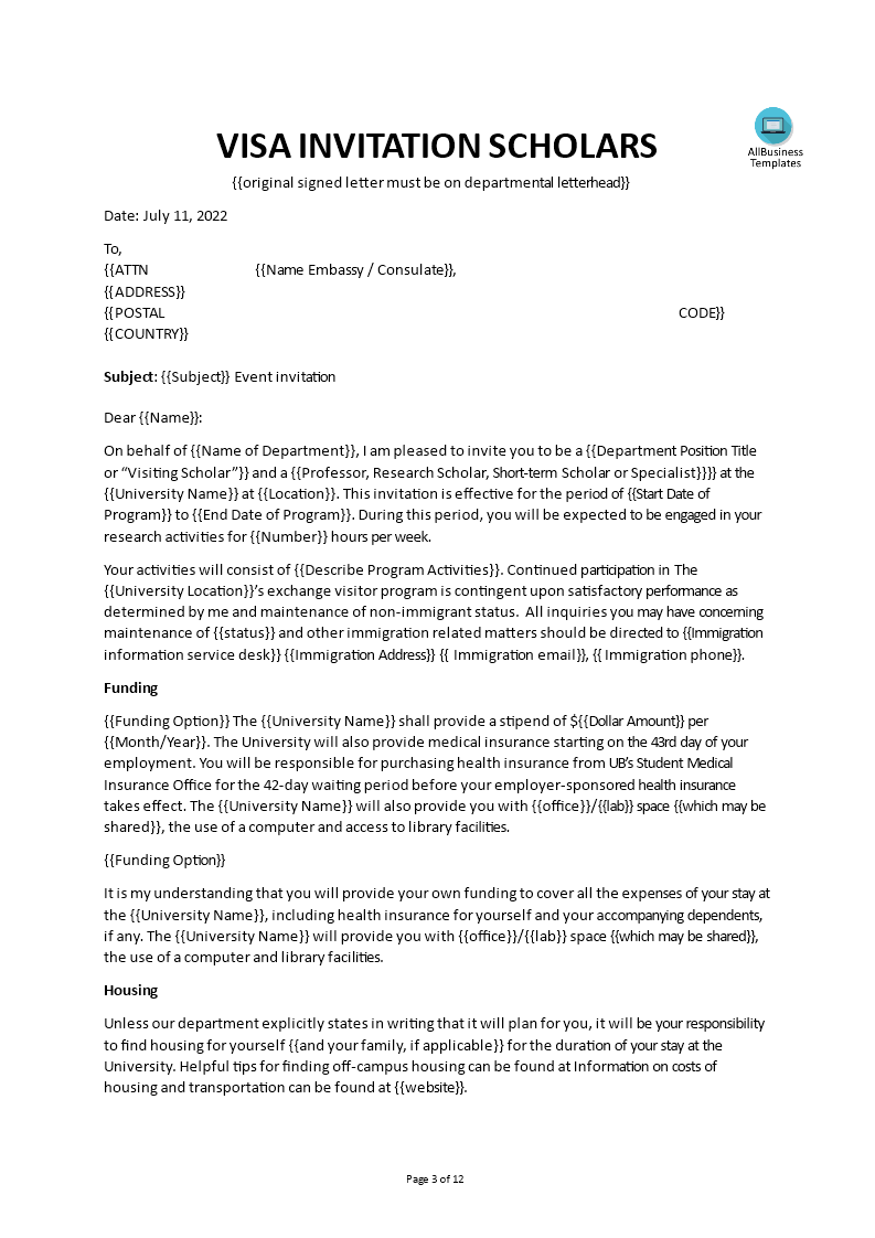 T l charger Gratuit Visa Invitation Letters Scholars
