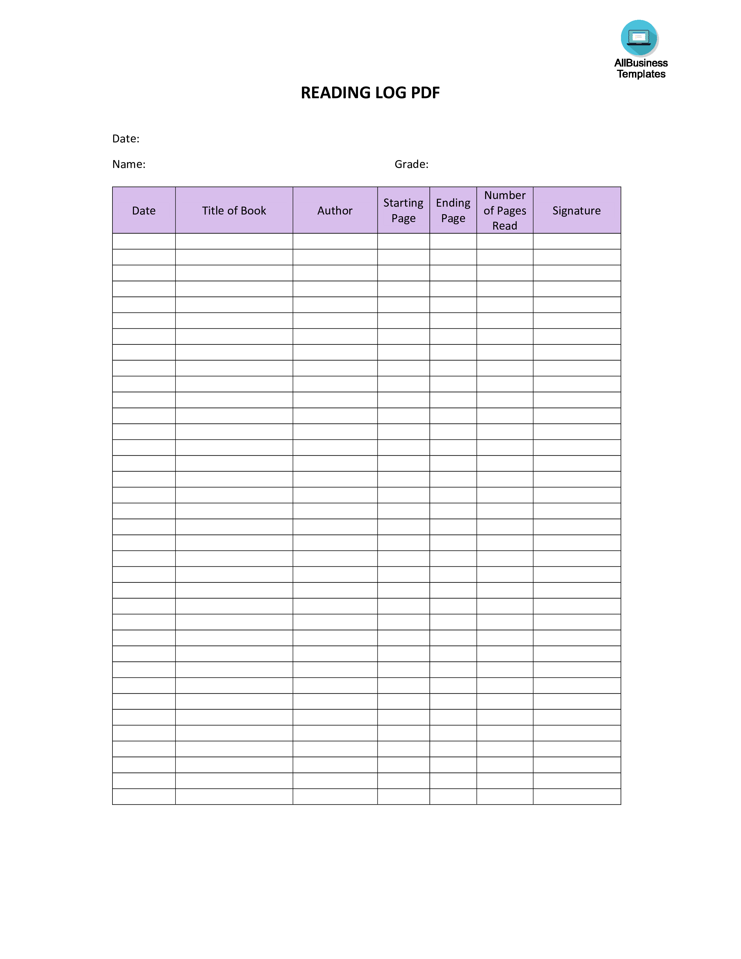 T l charger Gratuit Reading Log PDF