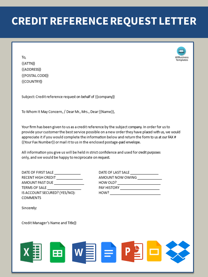 Company Credit Reference Letter | Templates at allbusinesstemplates.com