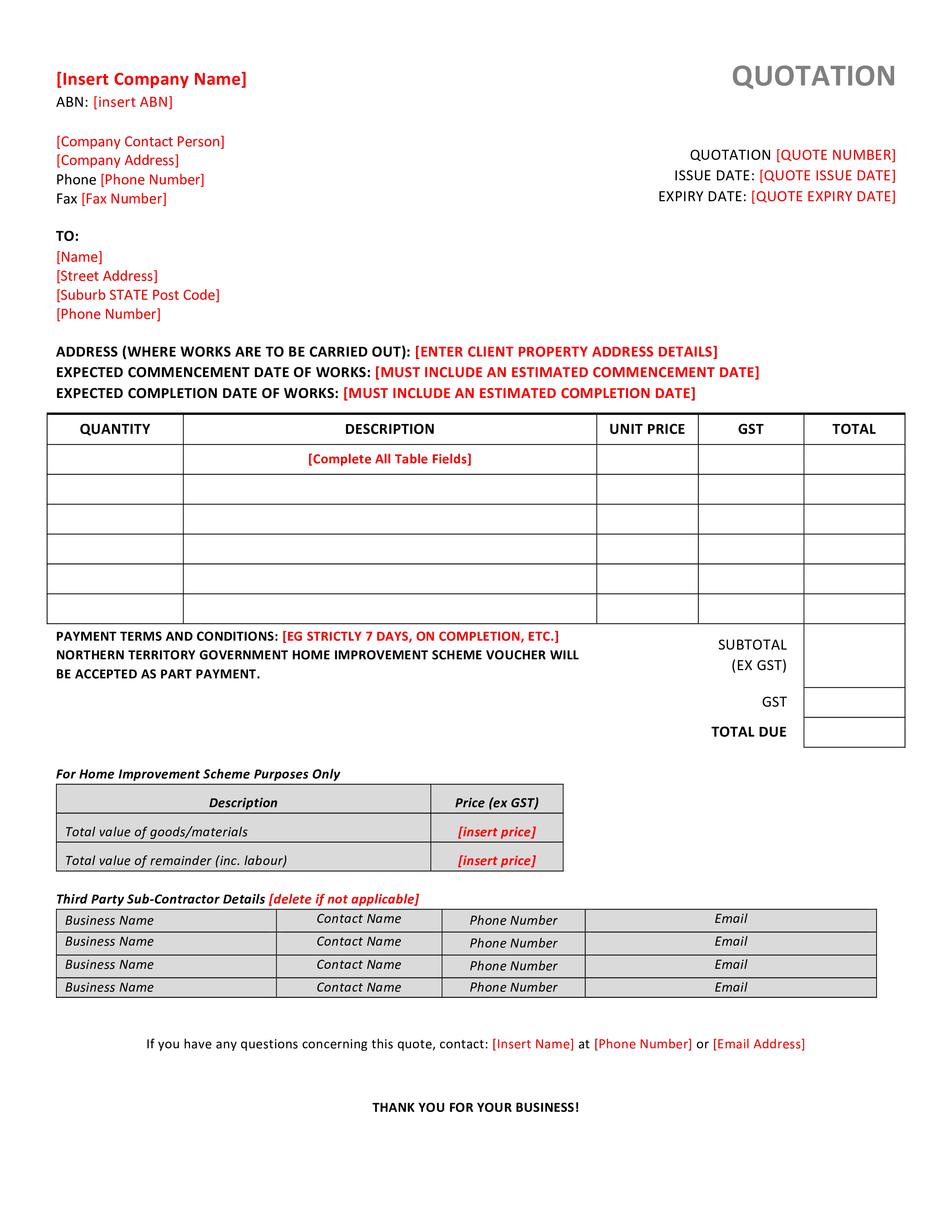 Company Quotation Templates At Allbusinesstemplates