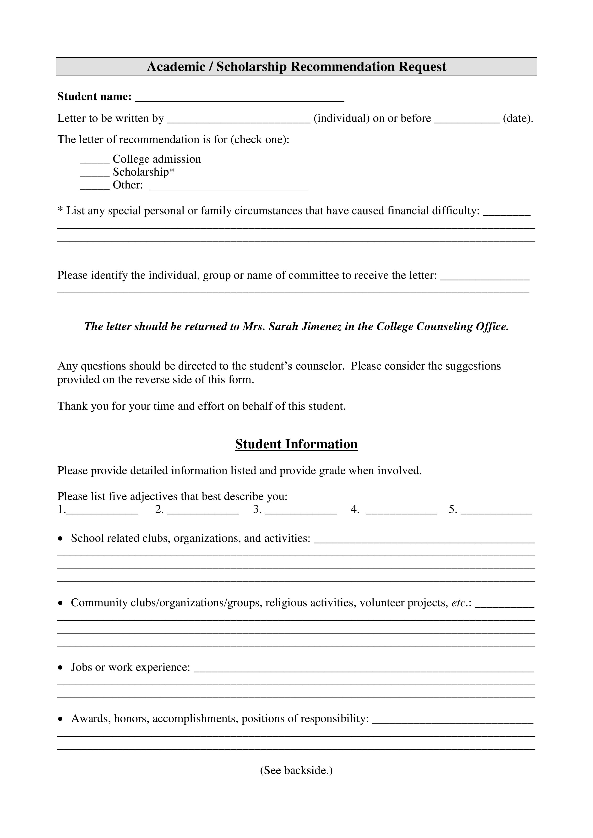 Scholarship Reference Letter Request Templates At
