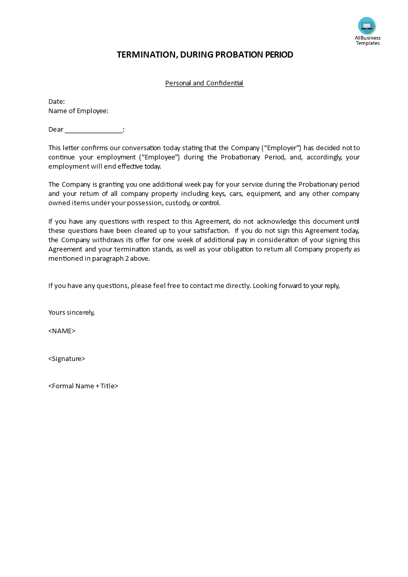 Termination During Probation Period Templates At