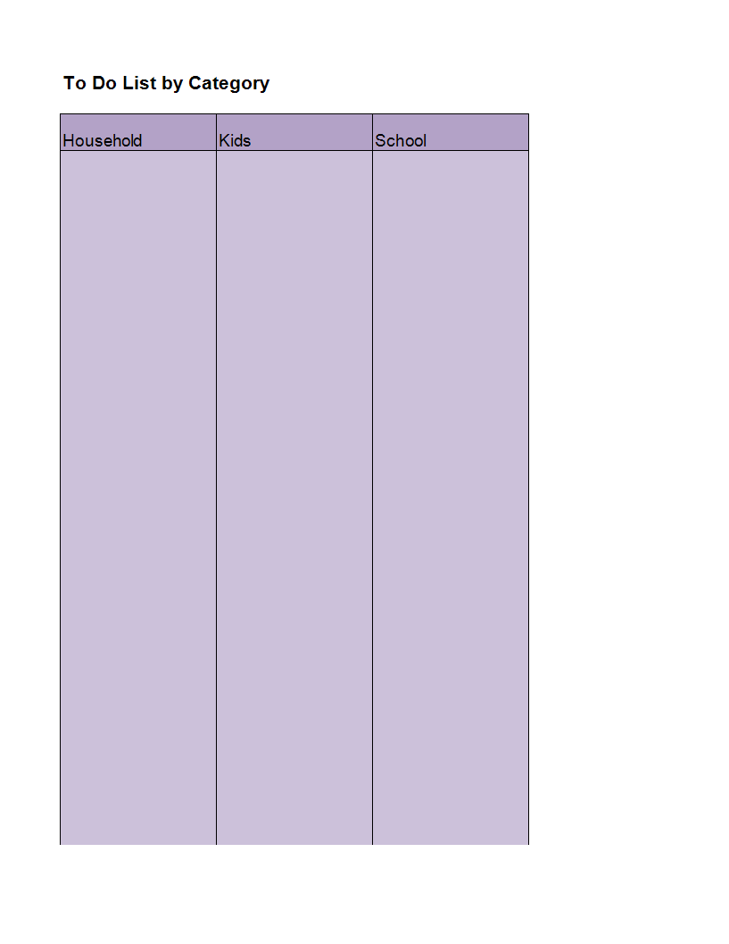 Libreng Household Excel To Do List By Category