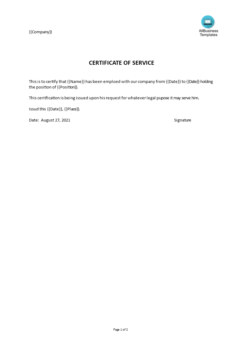Service Certificate | Templates at allbusinesstemplates.com