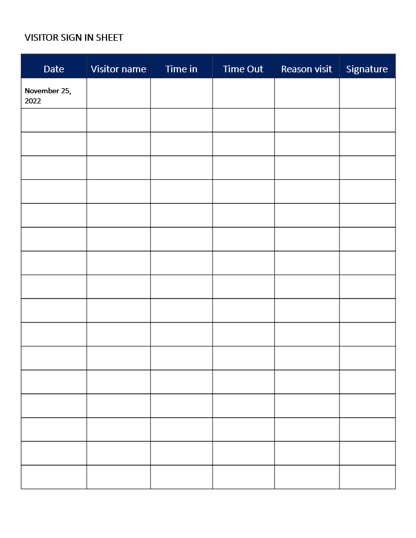 Blank Visitor Sign In Sheet | Templates at allbusinesstemplates.com