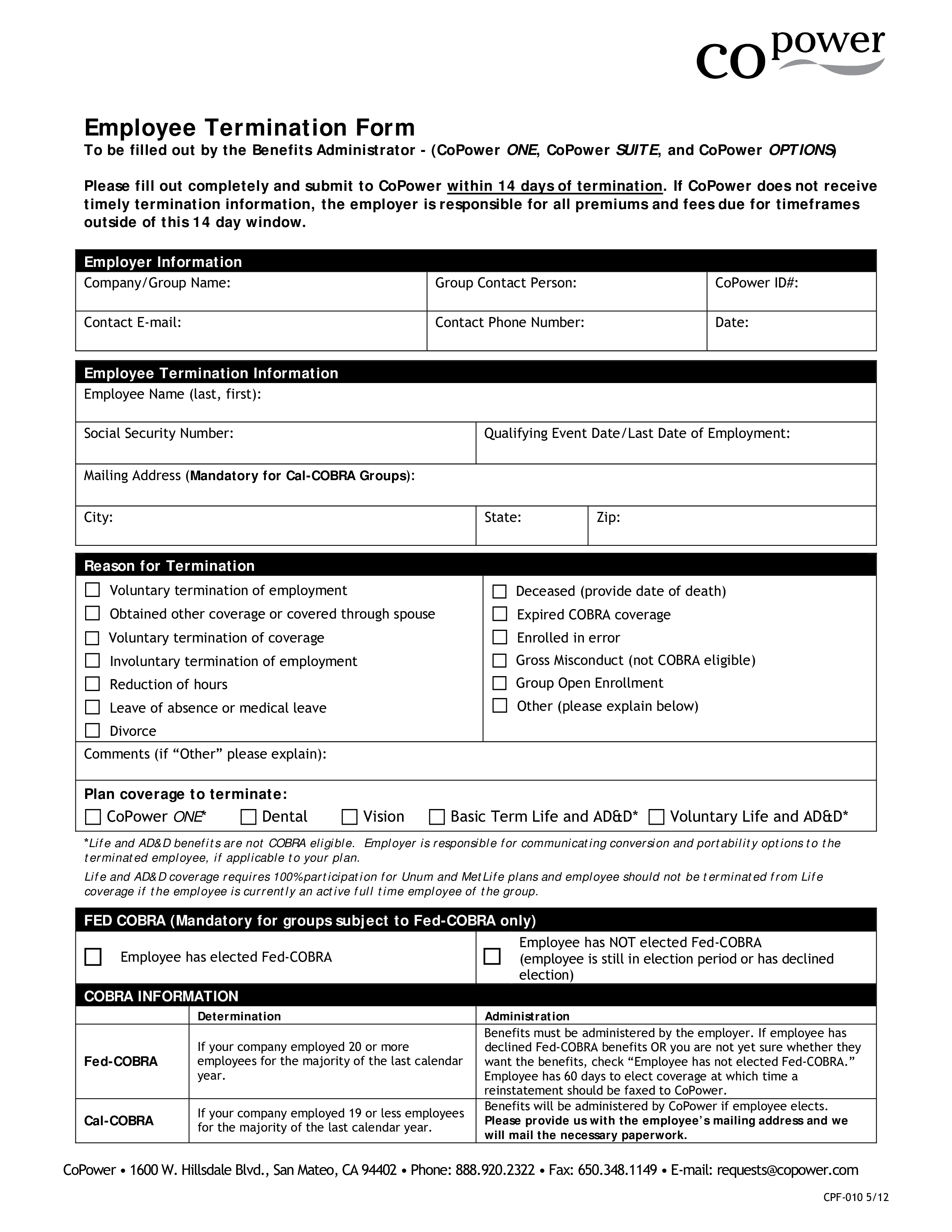 Printable Employee Termination Form Templates At Allbusinesstemplates