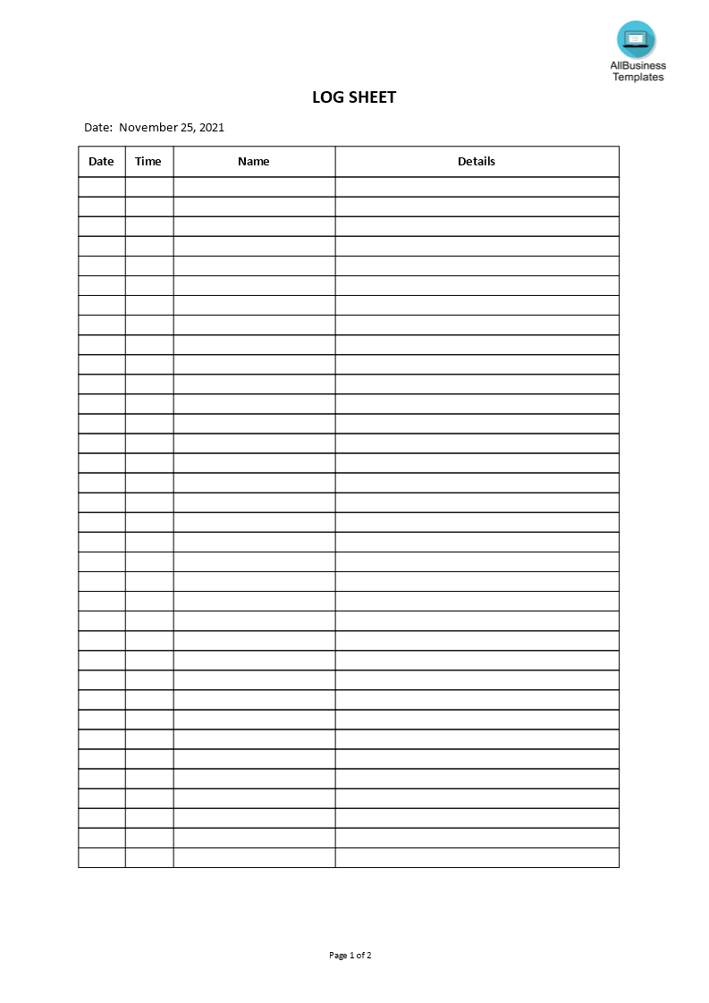 Log Sheet | Templates at allbusinesstemplates.com