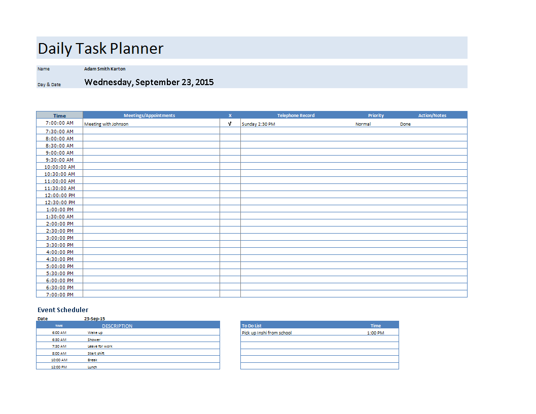 Daily Planner Template Example Templates At Allbusinesstemplates