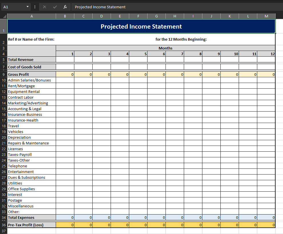 Income Projection Template Excel
