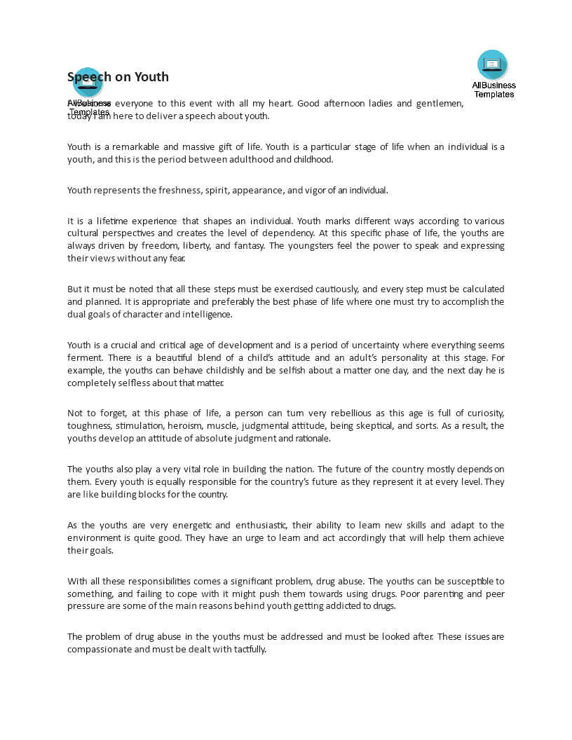 Gratis Speech On Youth
