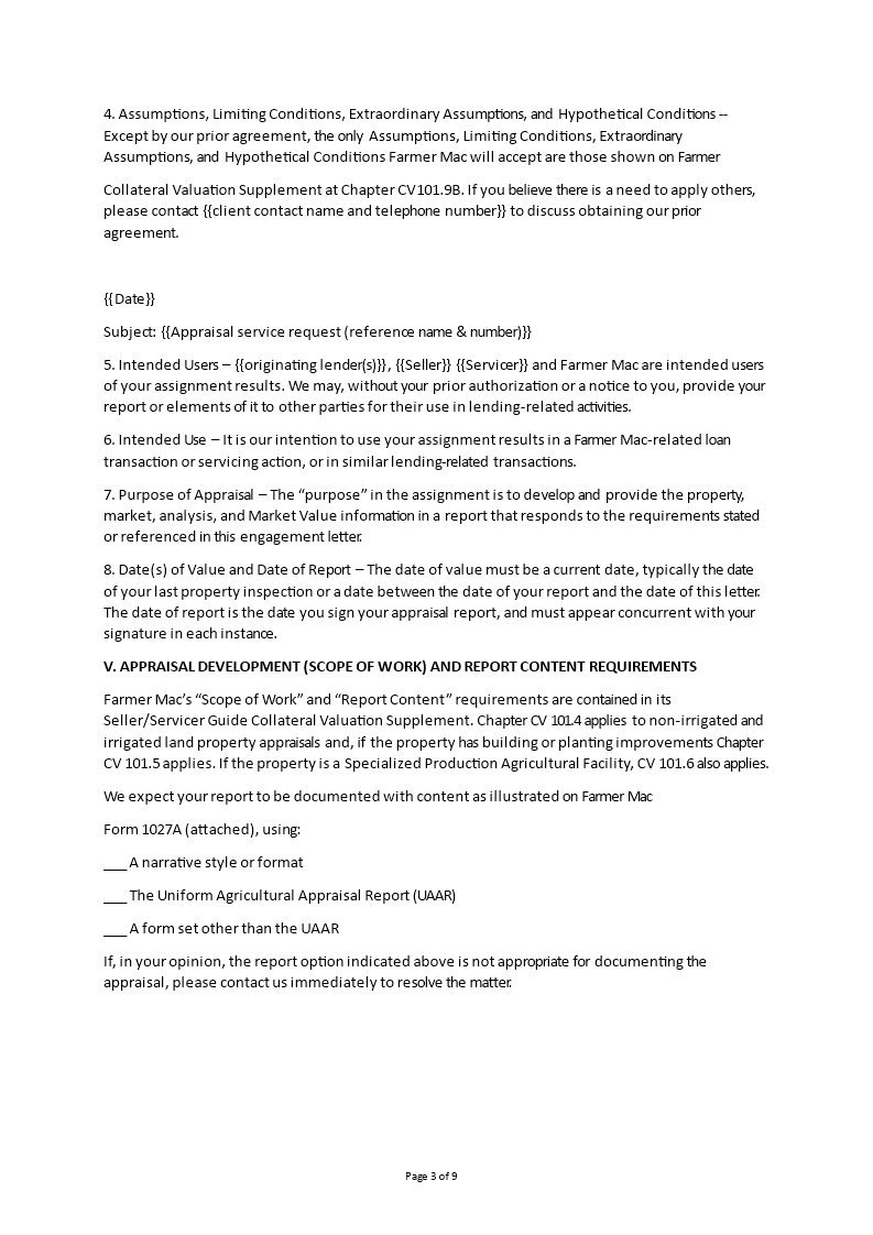 Prima Sample Appraisal Engagement Letter