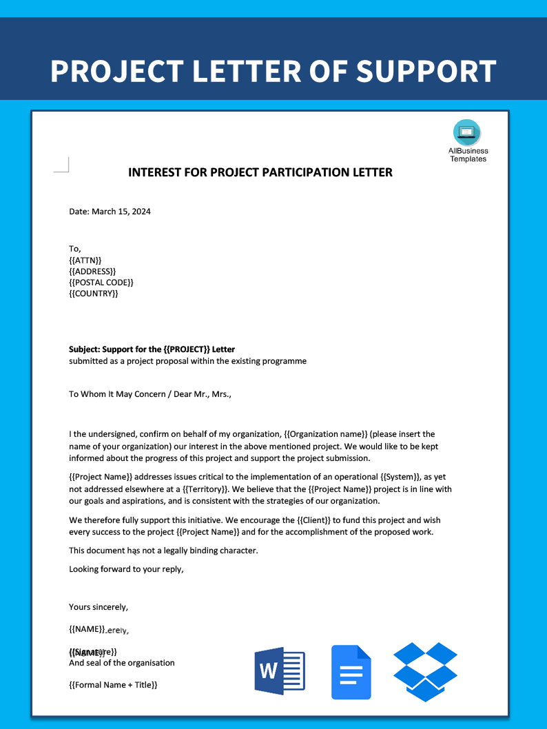Letter of Interest for Project Participation Sample | Templates at ...