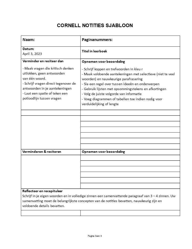 Cornell Style Notities | Templates at allbusinesstemplates.com