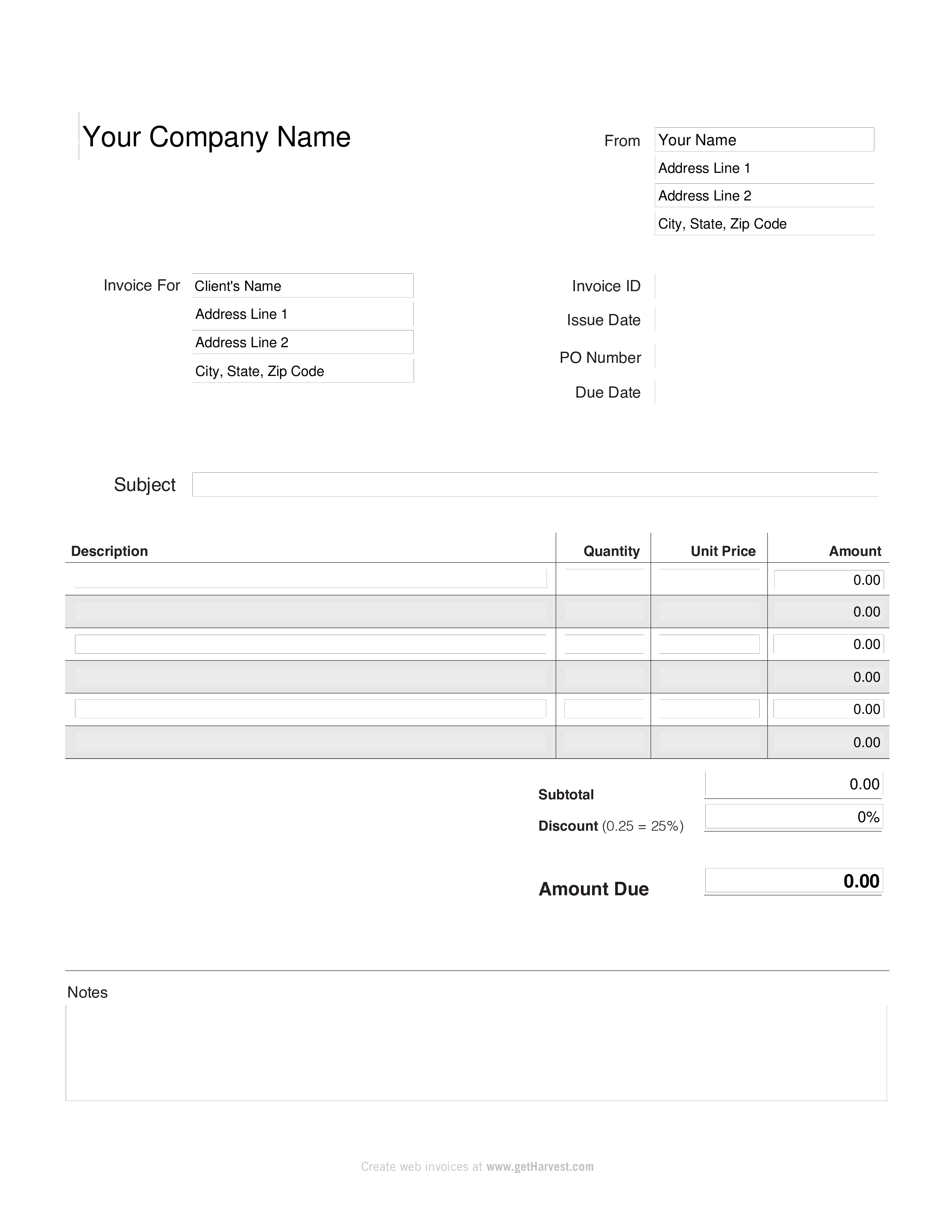 Blank Work Company Invoice Templates At Allbusinesstemplates